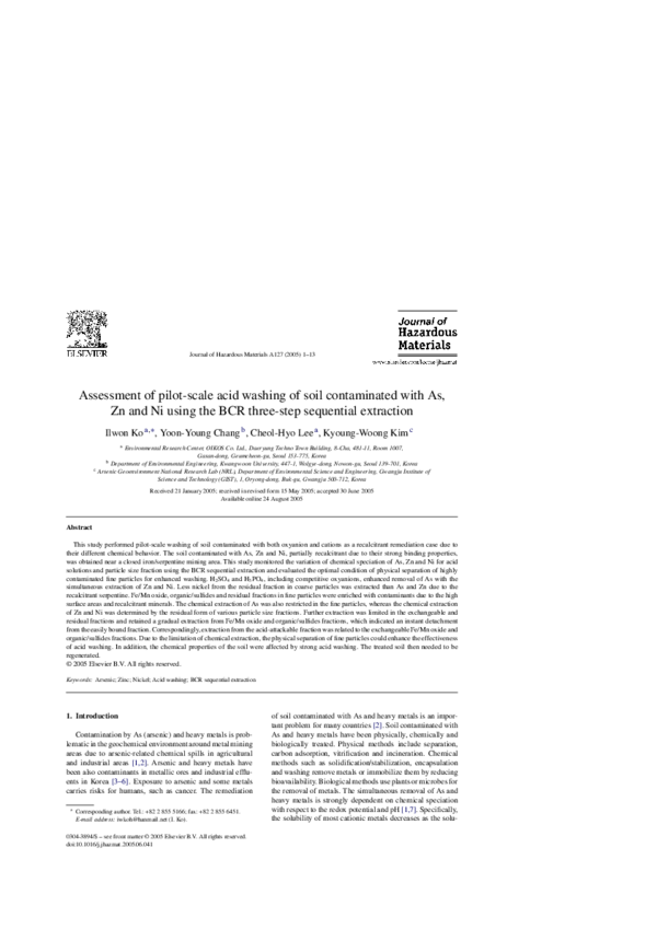(PDF) Assessment of pilot-scale acid washing of soil contaminated with As, Zn and Ni using the ...