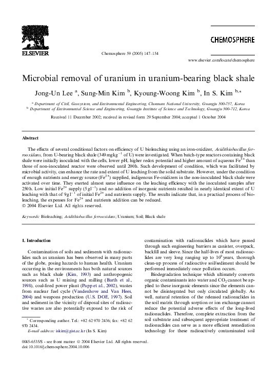 (PDF) Microbial removal of uranium in uranium-bearing black shale