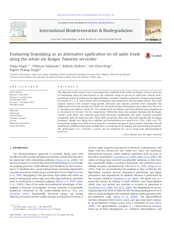 (PDF) Evaluating biopulping as an alternative application on oil palm ...