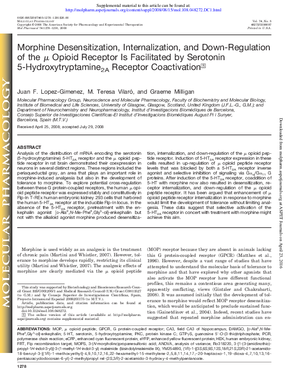 (PDF) Morphine Desensitization, Internalization, and Down-Regulation of ...