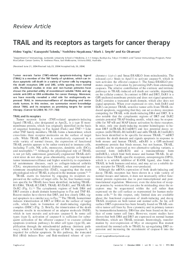 (PDF) TRAIL and its receptors as targets for cancer therapy