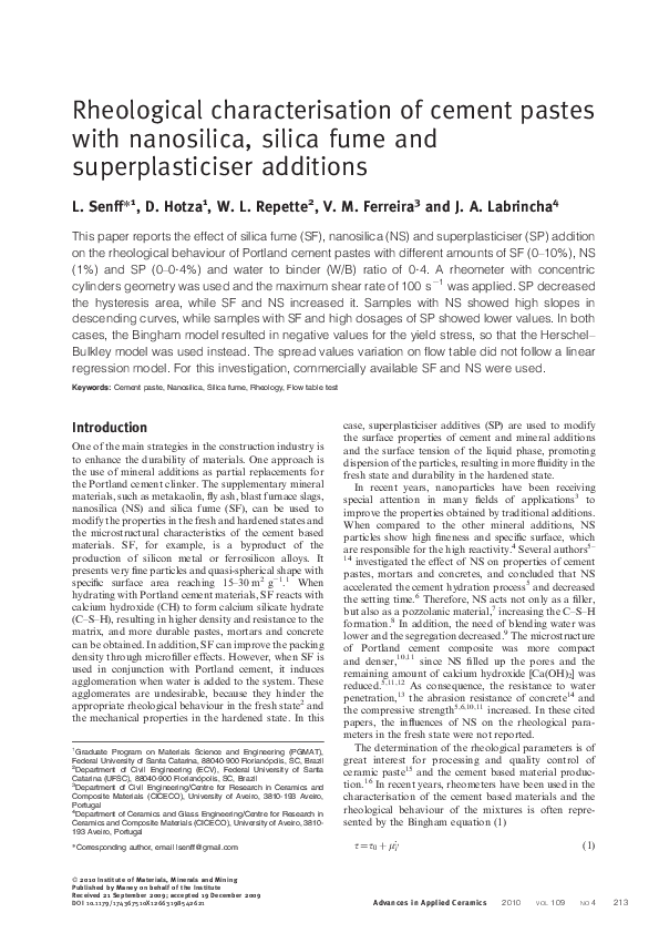 (PDF) Rheological characterisation of cement pastes with nanosilica ...