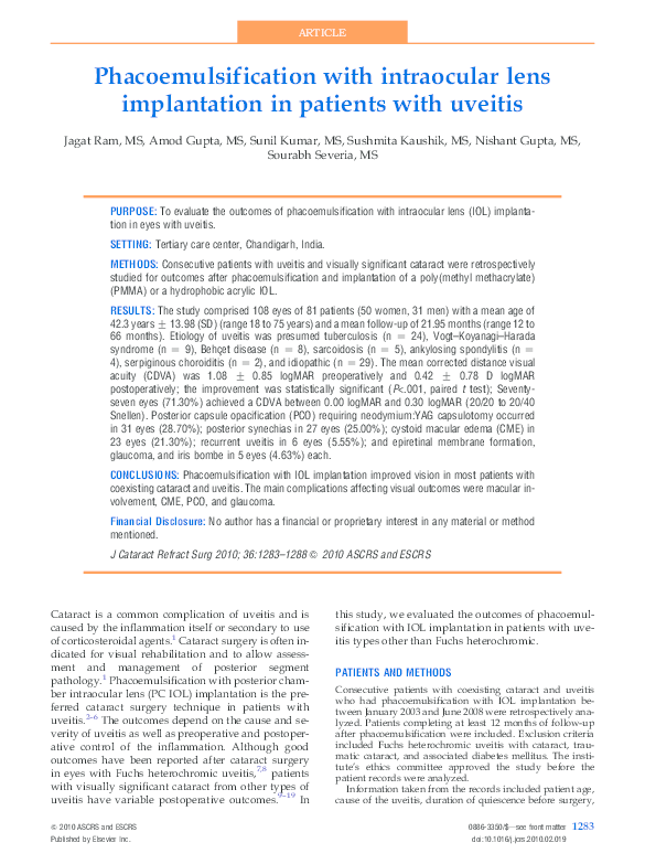 (PDF) Phacoemulsification with intraocular lens implantation in ...