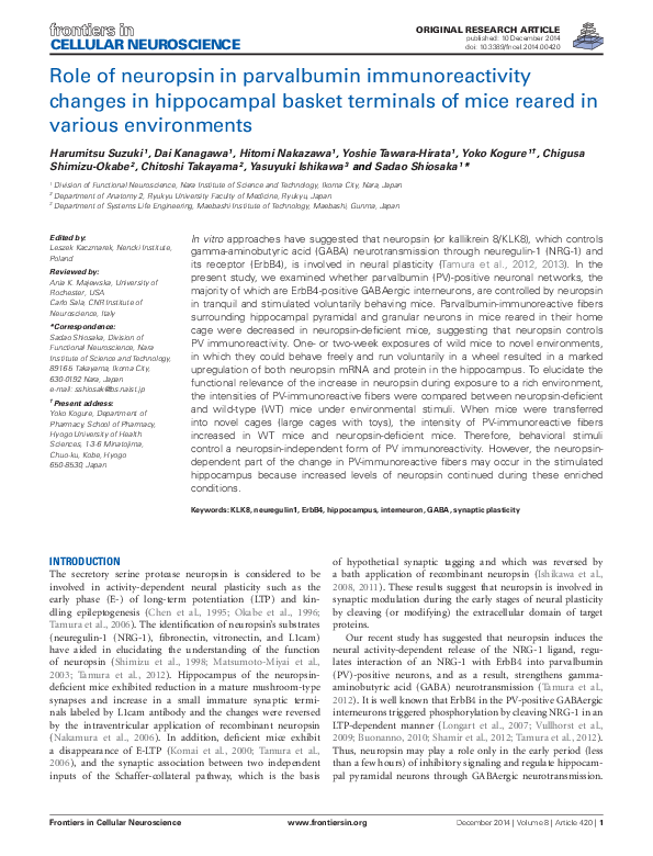(PDF) Role of neuropsin in parvalbumin immunoreactivity changes in ...
