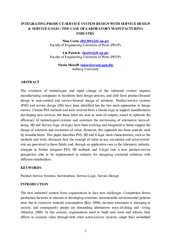 Pdf Integrating Product Service System Design With Service Design And Service Logic The Case Of