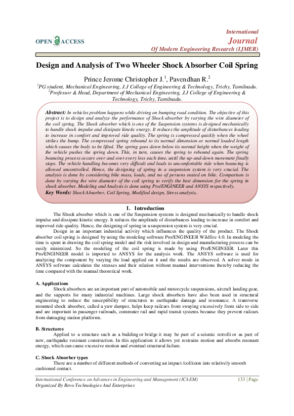 (PDF) Design and Analysis of Two Wheeler Shock Absorber Coil Spring