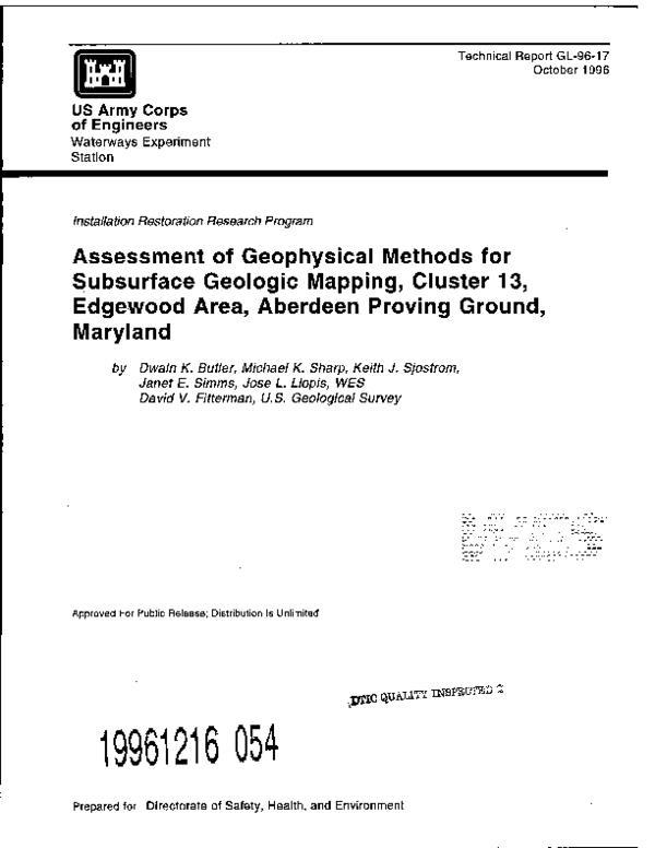 (PDF) Installation restoration research program: Assessment of geophysical methods for ...