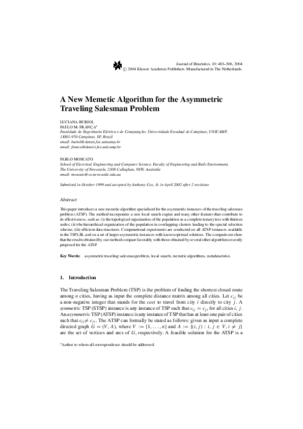 (PDF) A New Memetic Algorithm for the Asymmetric Traveling Salesman Problem