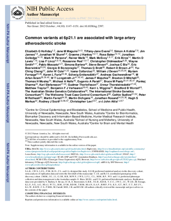 (PDF) Common variants at 6p21.1 are associated with large artery ...