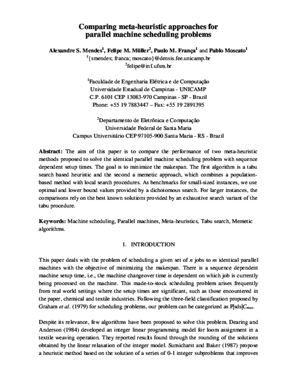 (PDF) Comparing metaheuristic approaches for parallel machine scheduling problems with ...