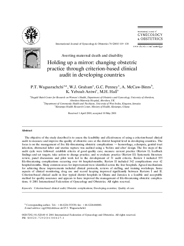 (PDF) Holding up a mirror: changing obstetric practice through ...