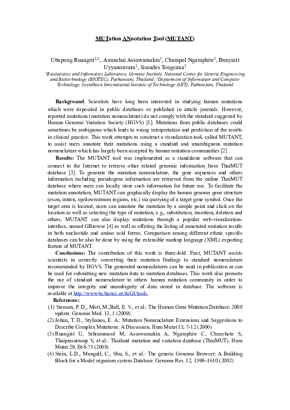 (PDF) MUTation ANnotation Tool (MUTANT)