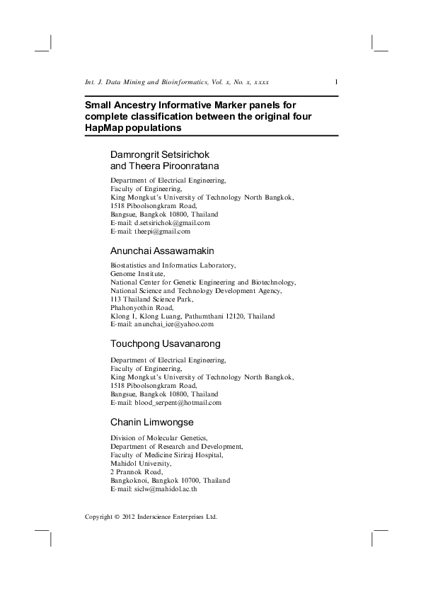 (PDF) Small Ancestry Informative Marker panels for complete ...