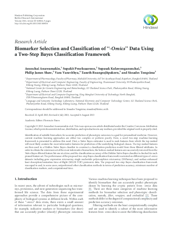 (PDF) Biomarker Selection and Classification of “-Omics” Data Using a Two-Step Bayes ...