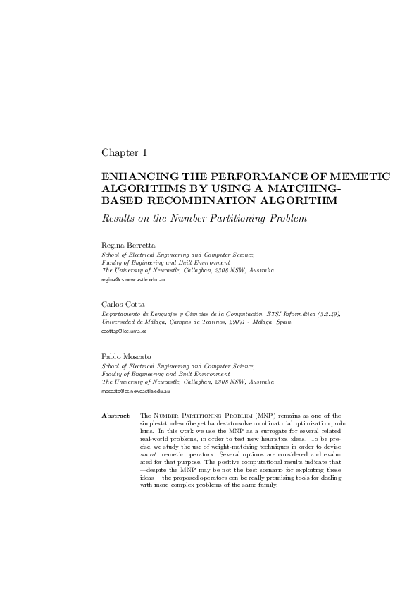 Pdf Enhancing The Performance Of Memetic Algorithms By Using A