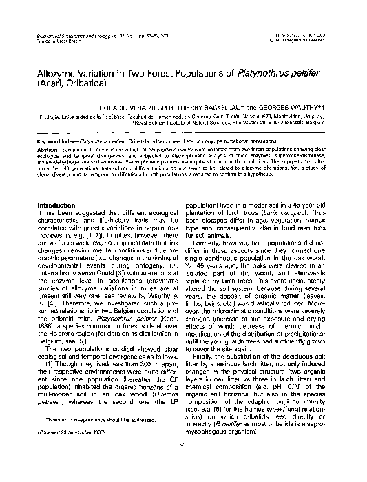 (PDF) Allozyme variation in two forest populations of Platynothrus ...