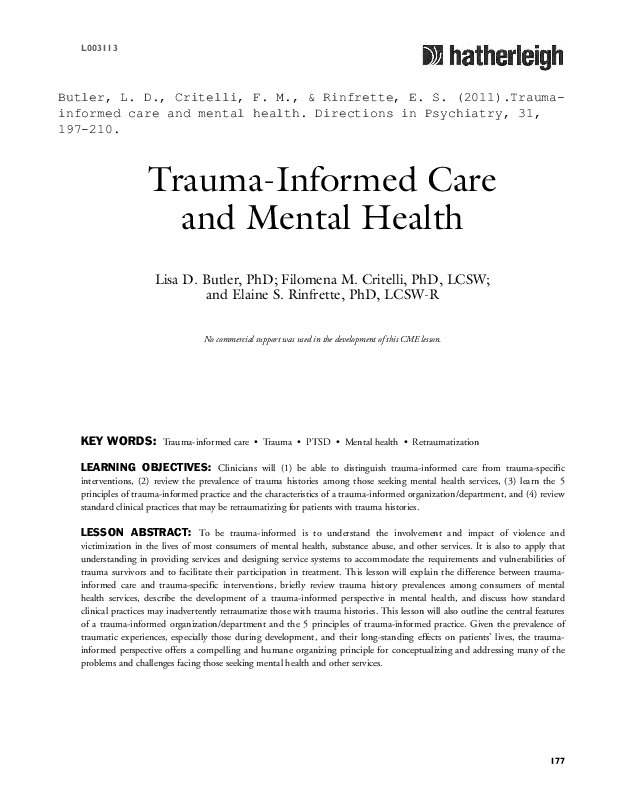 (PDF) Trauma-Informed Care and Mental Health