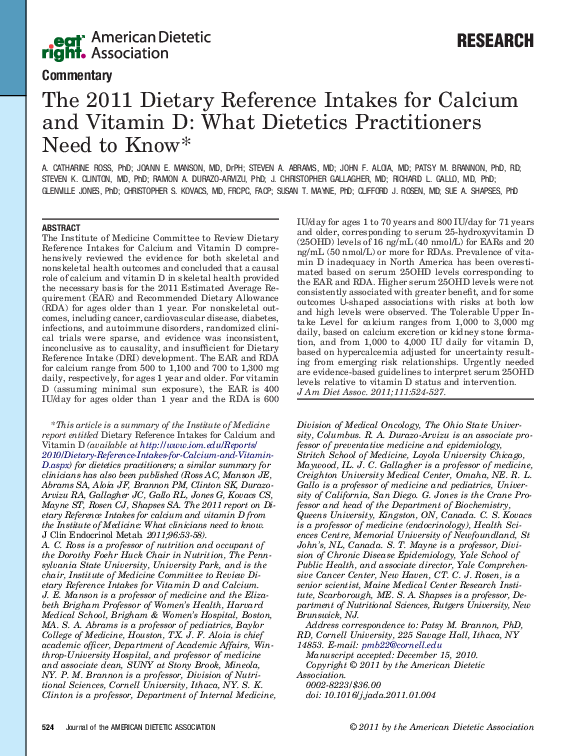 (PDF) The 2011 Dietary Reference Intakes for Calcium and Vitamin D ...