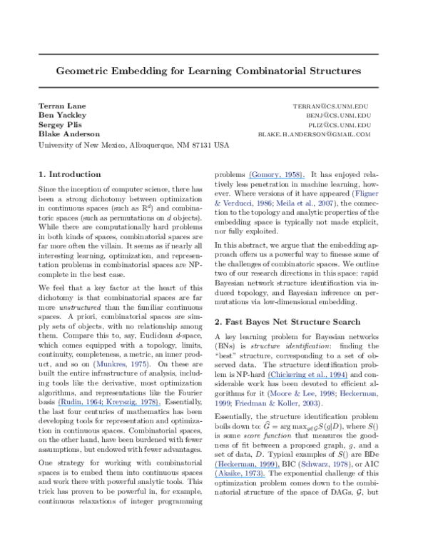 (PDF) Geometric Embedding for Learning Combinatorial Structures ...
