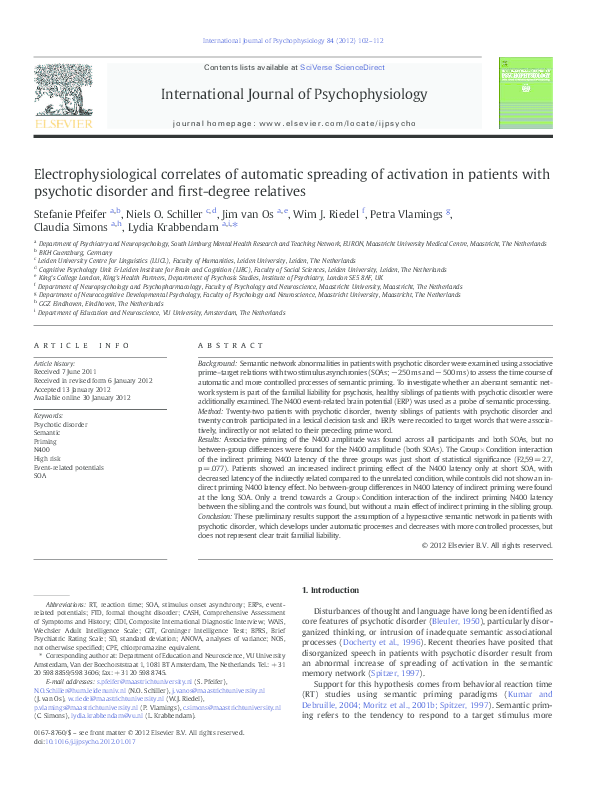 (PDF) Semantic activation in patients with psychosis and first-degree ...