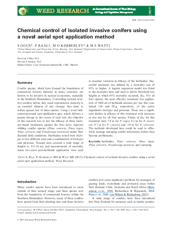 (PDF) Chemical control of isolated invasive conifers using a novel ...