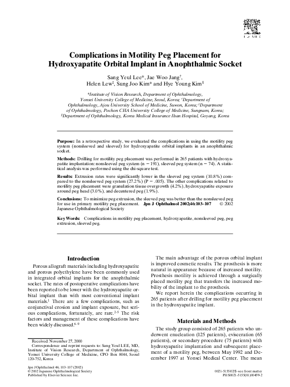 (PDF) Complications in Motility Peg Placement for Hydroxyapatite ...
