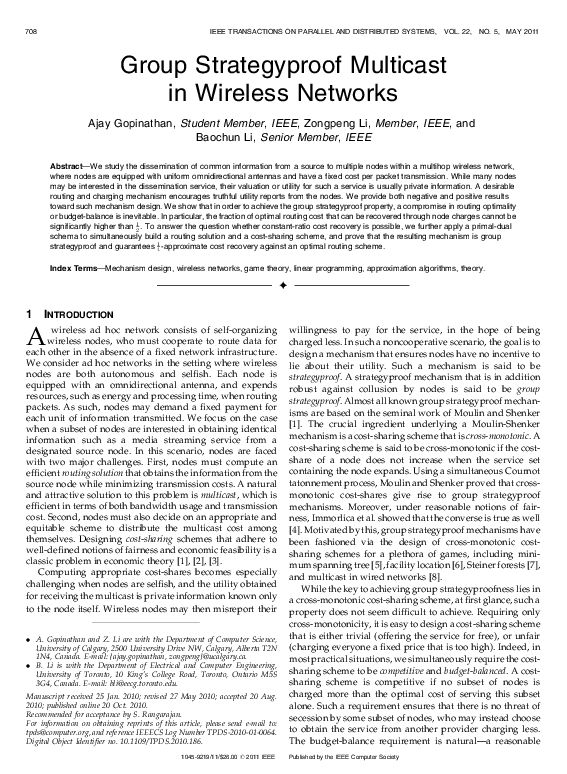 (PDF) Group Strategyproof Multicast in Wireless Networks | Ajay ...