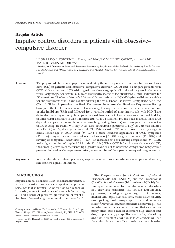 (PDF) Impulse control disorders in patients with obsessive-compulsive disorder