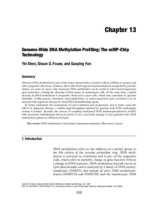 (PDF) Genome-wide DNA methylation profiling: the mDIP-chip technology