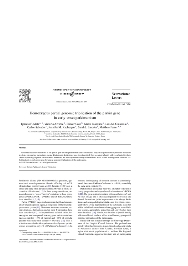 (PDF) Homozygous partial genomic triplication of the parkin gene in ...