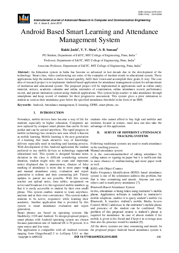 (PDF) Android Based Smart Learning and Attendance Management System