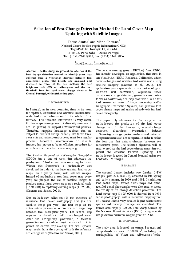 (PDF) Selection of best change detection method for land cover map updating with satellite images