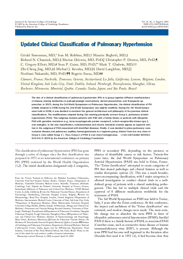 (PDF) Updated Clinical Classification of Pulmonary Hypertension