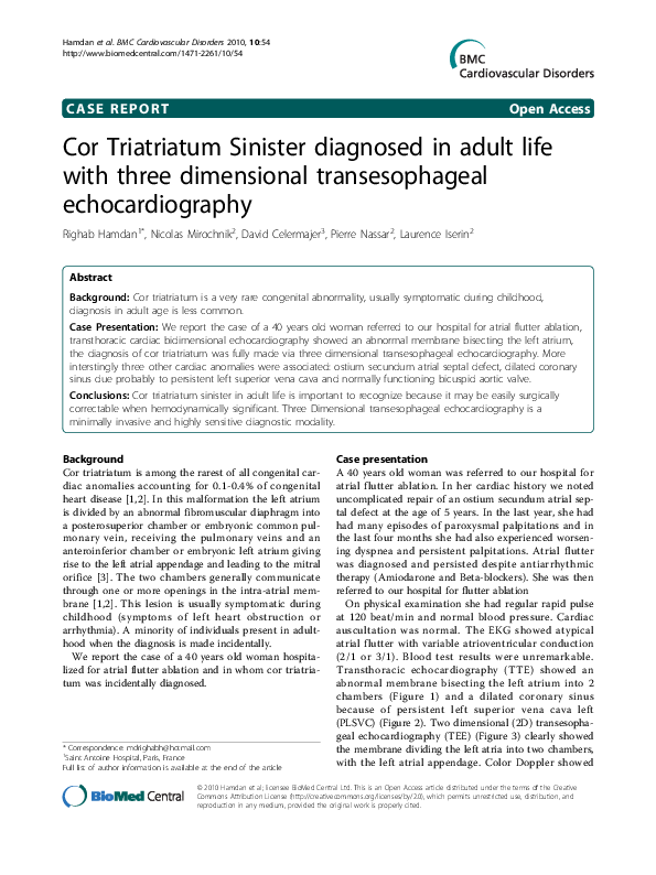 (PDF) Cor Triatriatum Sinister diagnosed in adult life with three dimensional transesophageal ...