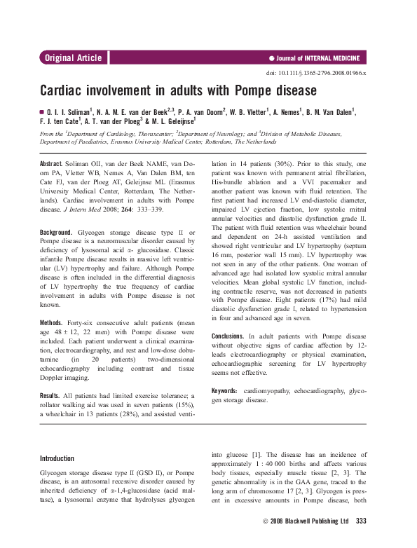 (PDF) Cardiac involvement in adults with Pompe disease