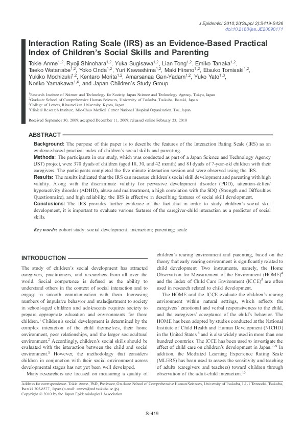 (PDF) Interaction Rating Scale (IRS) as an Evidence-Based Practical ...