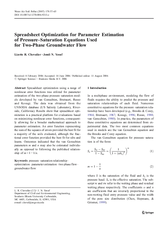 (PDF) Spreadsheet Optimization for Parameter Estimation of Pressure ...
