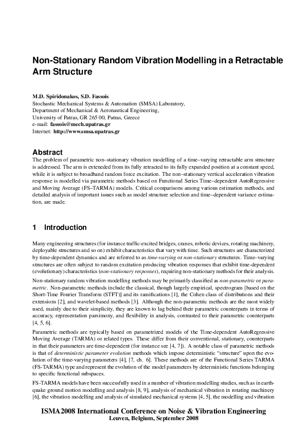 (PDF) Non–stationary random vibration modelling in a retractable arm structure | Spilios D ...