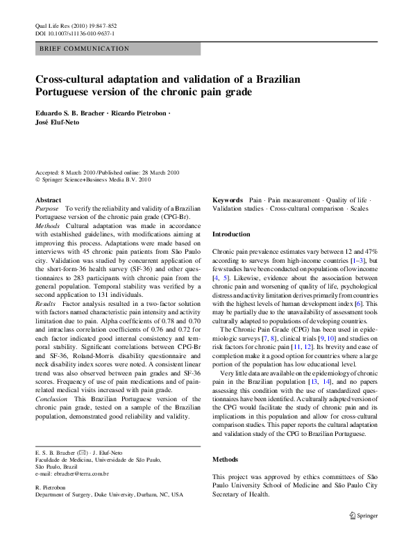 (PDF) Cross-Cultural Adaptation and Validation of the Brazilian Portuguese Version of the Pain ...