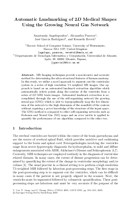 (PDF) Automatic Landmarking of 2D Medical Shapes Using the Growing Neural Gas Network