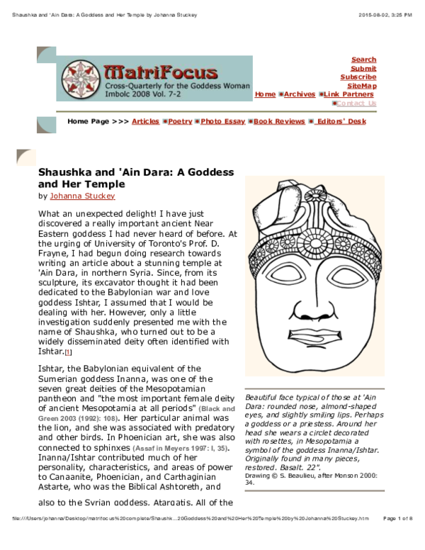 (PDF) Shaushka and 'Ain Dara: A Goddess and Her Temple