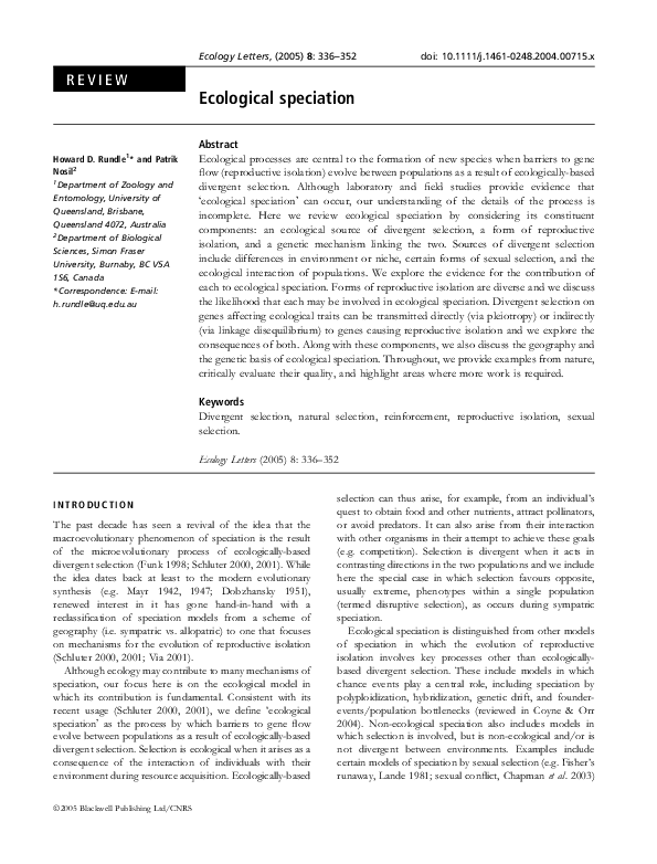 (PDF) Ecological speciation: Ecological speciation