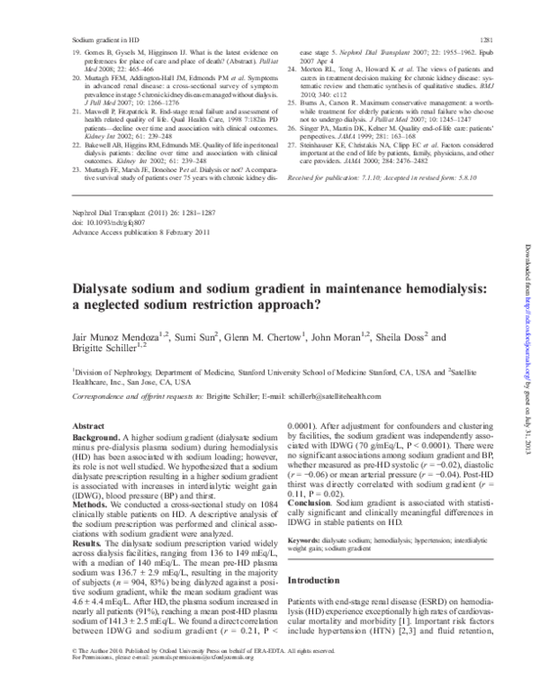(PDF) Dialysate sodium and sodium gradient in maintenance hemodialysis ...