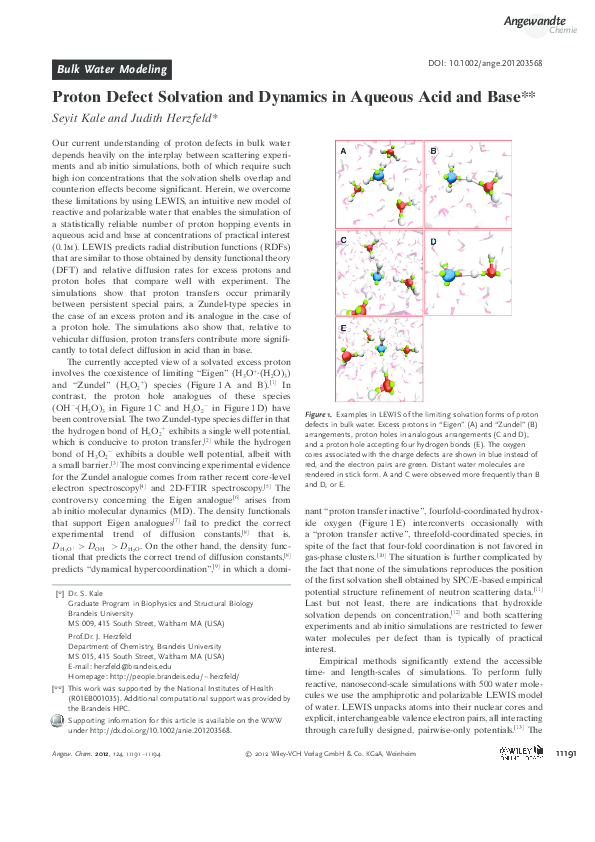 (PDF) Proton Defect Solvation and Dynamics in Aqueous Acid and Base