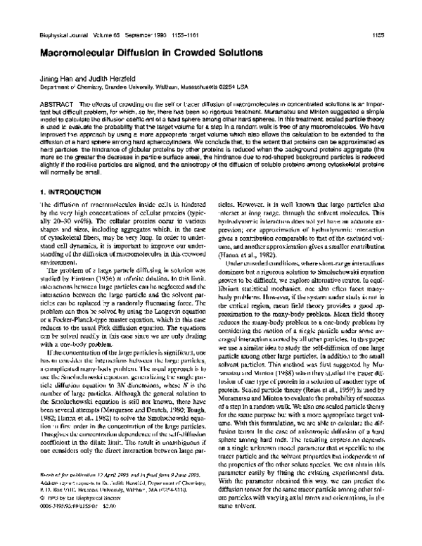 (PDF) Macromolecular diffusion in crowded solutions