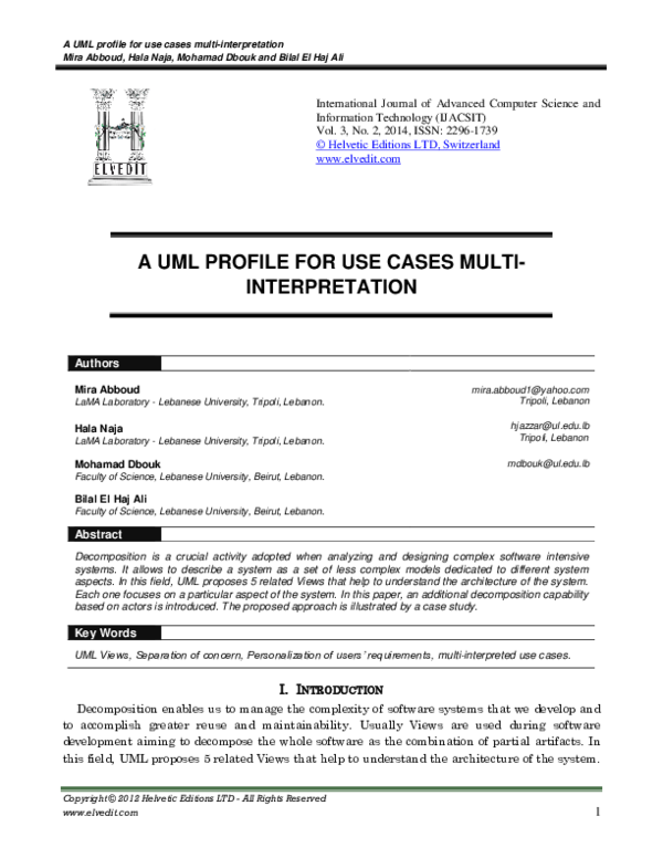 Pdf A Uml Profile For Use Cases Multi Interpretation A Uml Profile