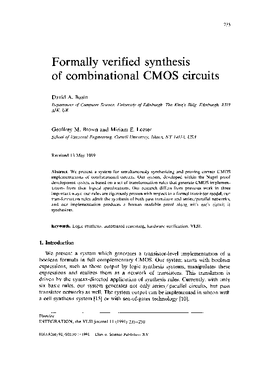 (PDF) Formally verified synthesis of combinational CMOS circuits
