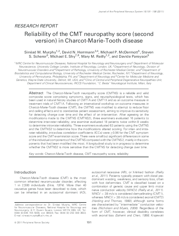 (PDF) Reliability of the CMT neuropathy score (second version) in ...