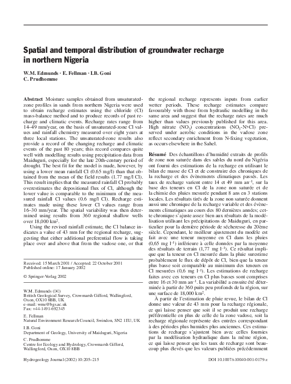(PDF) Spatial and temporal distribution of groundwater recharge in northern Nigeria
