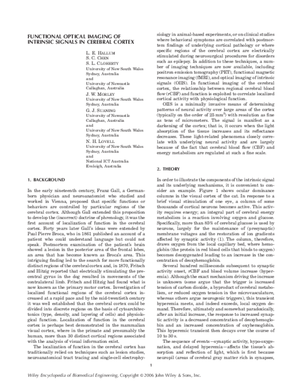 (PDF) Functional Optical Imaging of Intrinsic Signals in Cerebral Cortex
